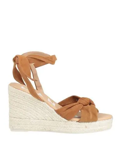 Manebí Espadrille Leather Wedge Sandals With Ankle Ties - Camel