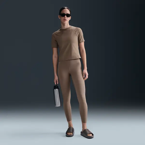 Nike Zenvy Rib Dri-fit Short-sleeve Top - Brown