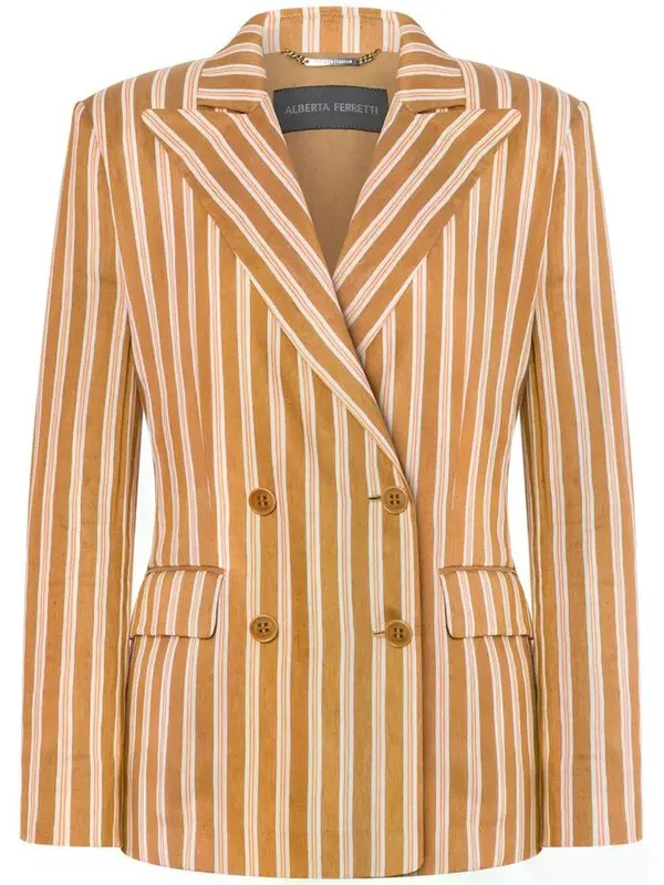 Alberta Ferretti Striped Double-breasted Blazer - Neutrals