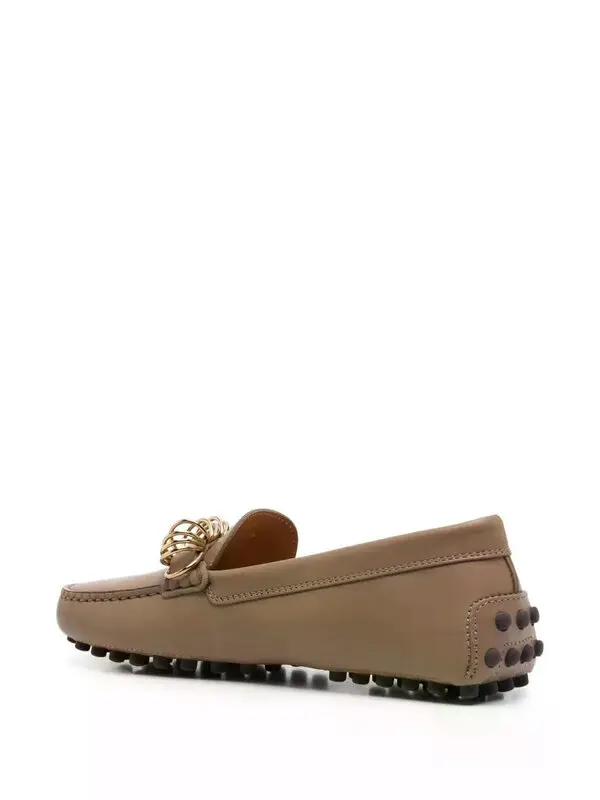 TOD'S Ring-hardware Leather Loafers - Brown