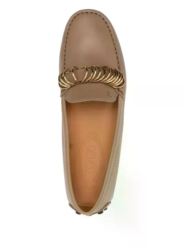 TOD'S Ring-hardware Leather Loafers - Brown