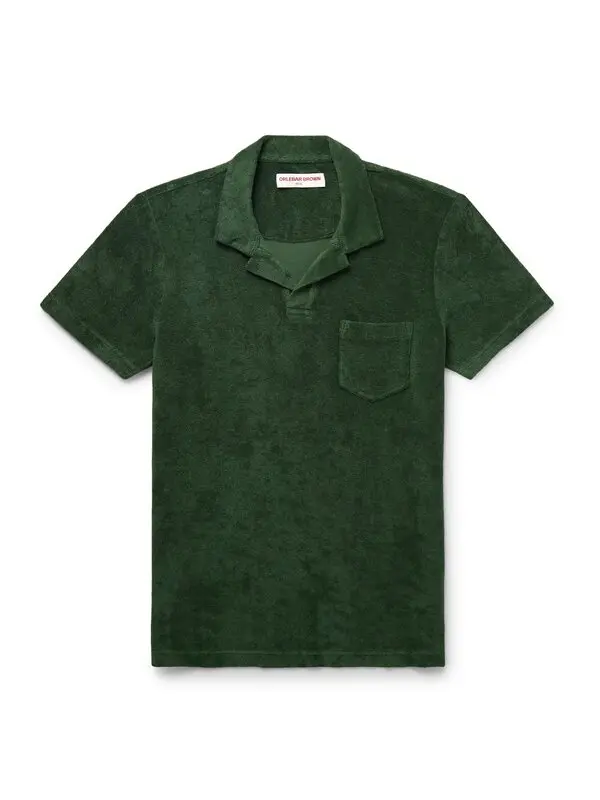 Orlebar Brown Camp-collar Cotton-terry Polo Shirt - Green