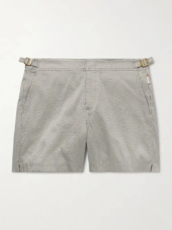 Orlebar Brown Bulldog Straight-leg Mid-length Striped Seersucker Swim Shorts - Gray