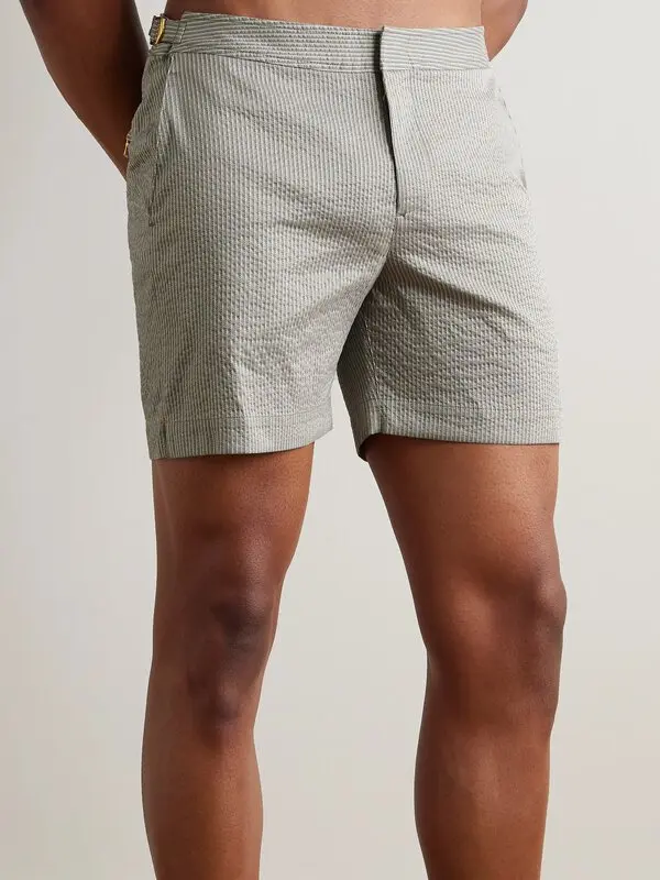 Orlebar Brown Bulldog Straight-leg Mid-length Striped Seersucker Swim Shorts - Gray