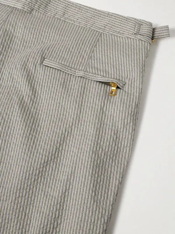 Orlebar Brown Bulldog Straight-leg Mid-length Striped Seersucker Swim Shorts - Gray