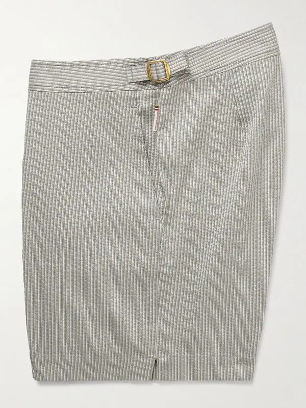 Orlebar Brown Bulldog Straight-leg Mid-length Striped Seersucker Swim Shorts - Gray
