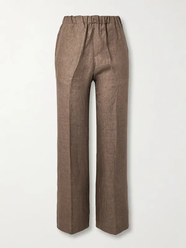 PIACENZA CASHMERE 1733 Straight-leg Linen Trousers - Brown