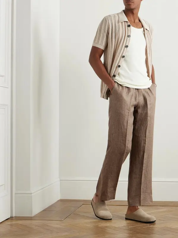 PIACENZA CASHMERE 1733 Straight-leg Linen Trousers - Brown