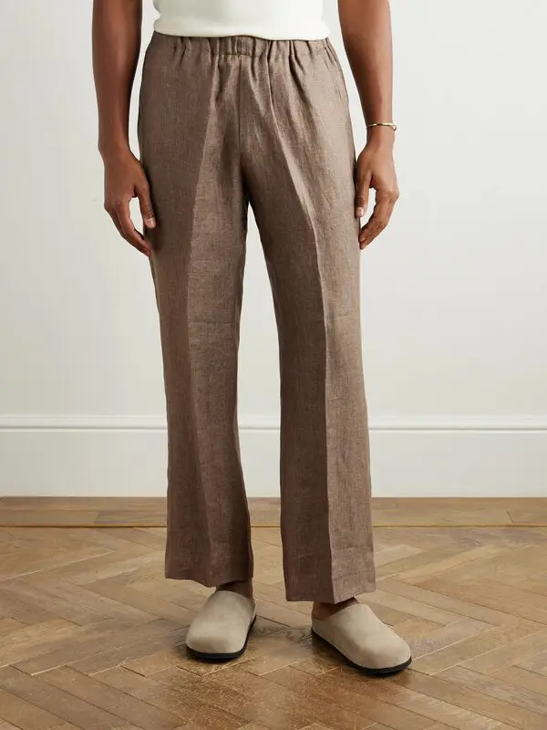 PIACENZA CASHMERE 1733 Straight-leg Linen Trousers - Brown
