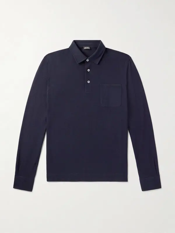 Zegna Logo-appliquéd Cotton-piqué Polo Shirt - Blue