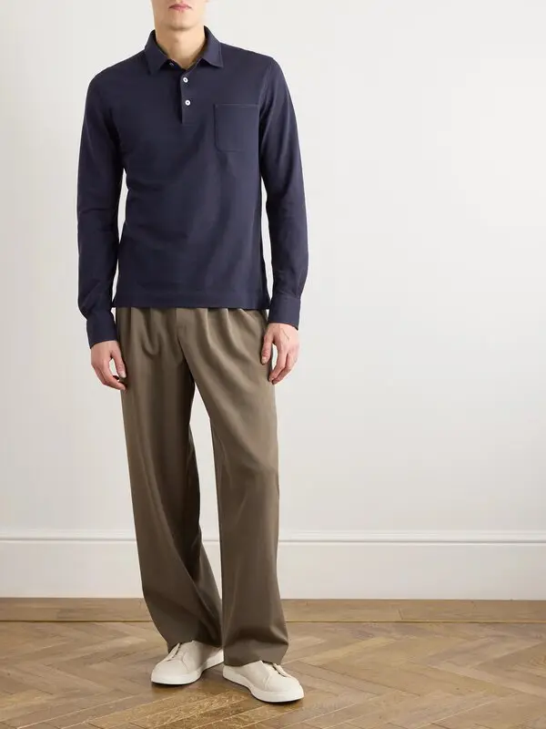 Zegna Logo-appliquéd Cotton-piqué Polo Shirt - Blue