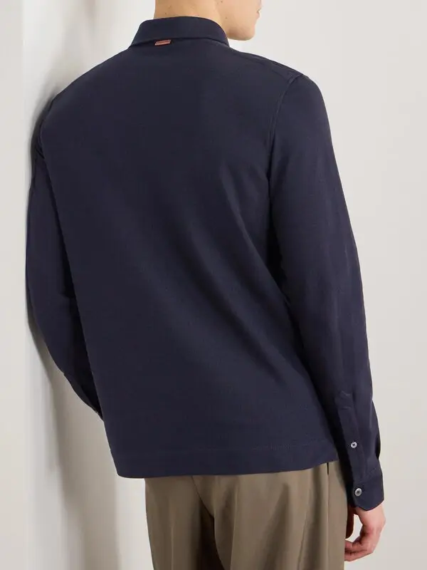 Zegna Logo-appliquéd Cotton-piqué Polo Shirt - Blue