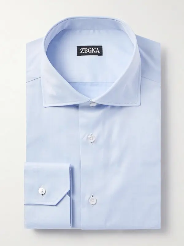 Zegna Slim-fit Cutaway-collar Striped Cotton Shirt - Blue