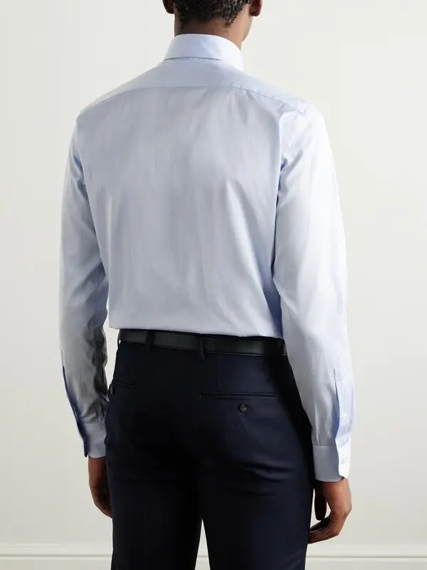 Zegna Slim-fit Cutaway-collar Striped Cotton Shirt - Blue