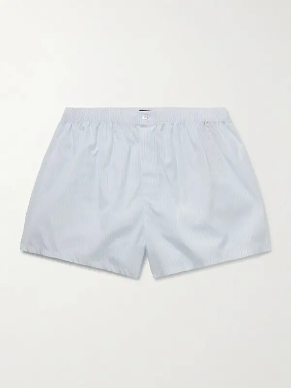 Zegna Striped Cotton-poplin Boxer Shorts - Blue