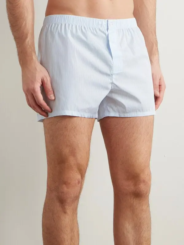 Zegna Striped Cotton-poplin Boxer Shorts - Blue