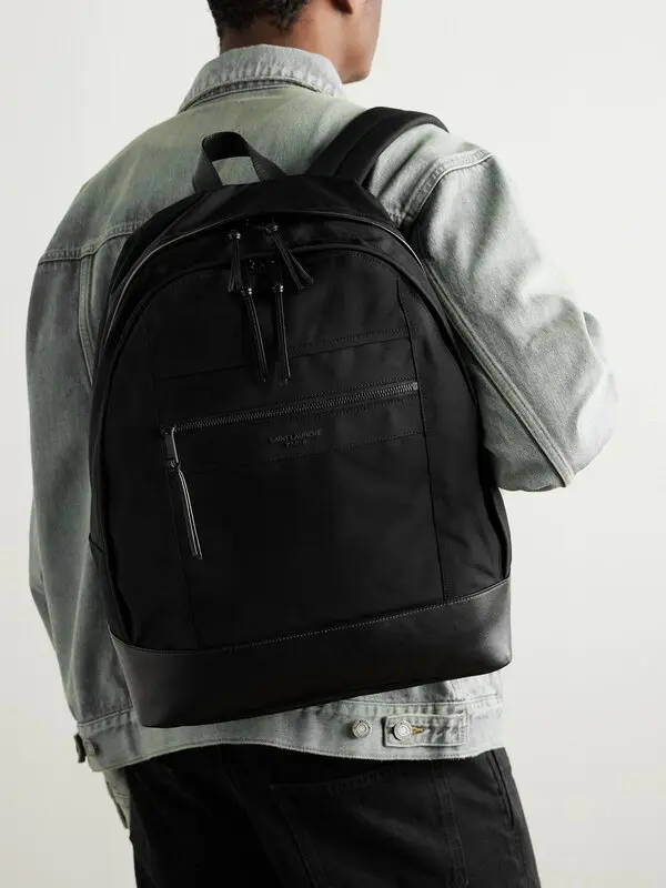 Saint Laurent City Leather-Trimmed Recycled-Canvas Backpack  display picture 1