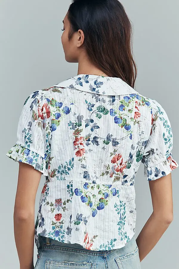 PILCRO Keira Waisted Tuxedo-front Blouse - Ivory Pattern