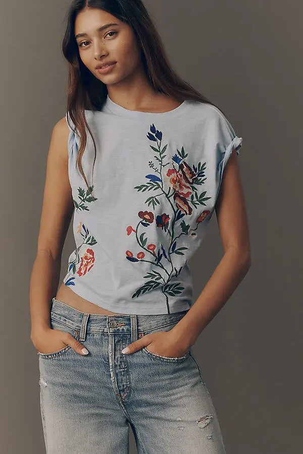 Anthropologie Growg Florals Muscle Tee