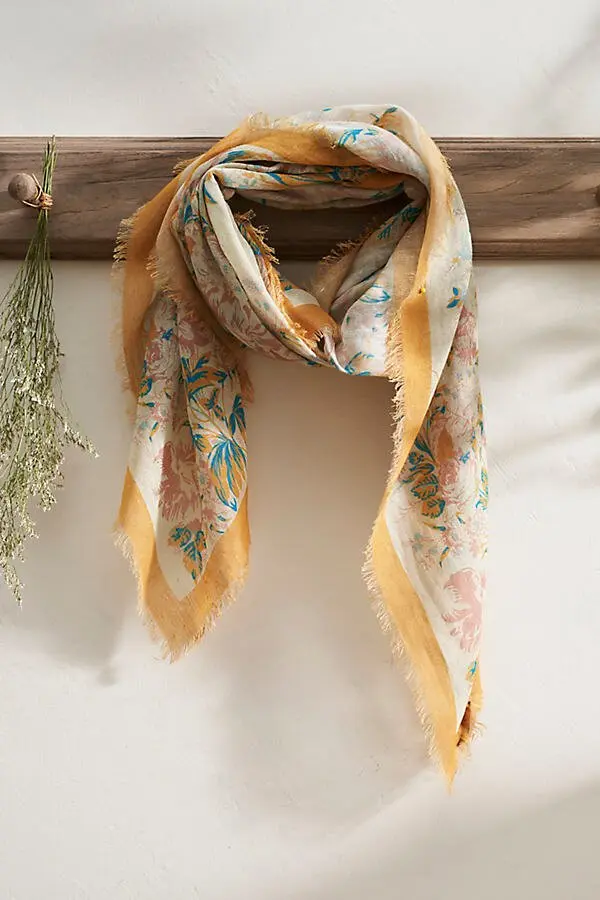 TERRAIN Frayed Floral Scarf - Gold