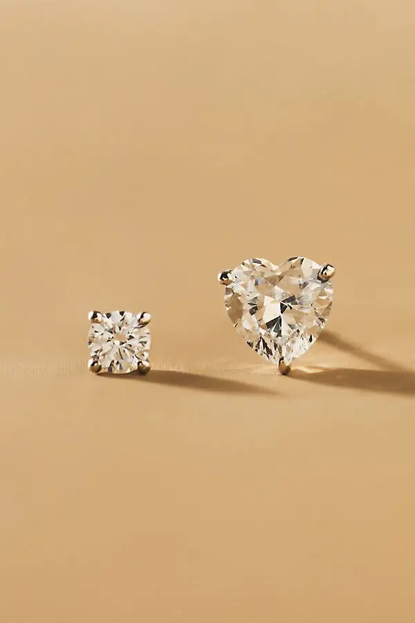 Nadri Heart And Round Crystal Stud Earrings