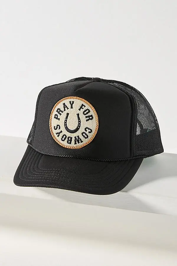 FRIDAY FEELIN Pray For Cowboys Trucker Hat - Black