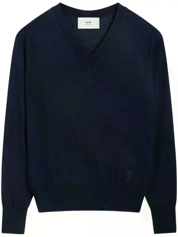 AMI Paris De Coeur-embroidered Sweater - Blue