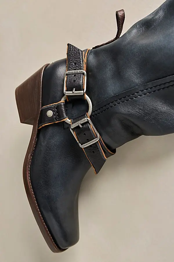 Free People Denver Double Buckle Boots - Washed Black