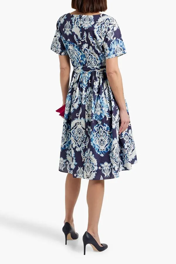 MIKAEL AGHAL Belted Printed Cotton-poplin Midi Dress