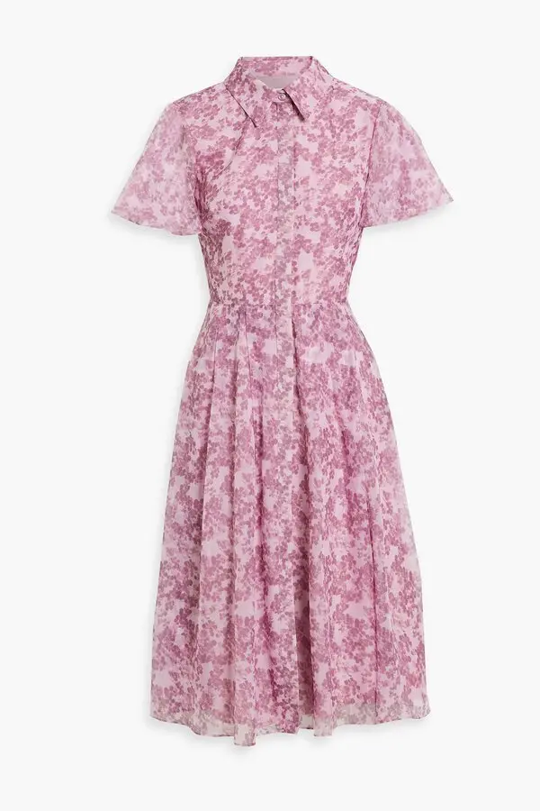 mikael aghal pink dress Mikael Aghal Pleated floral-print chiffon shirt dress - Women - Pink Dresses