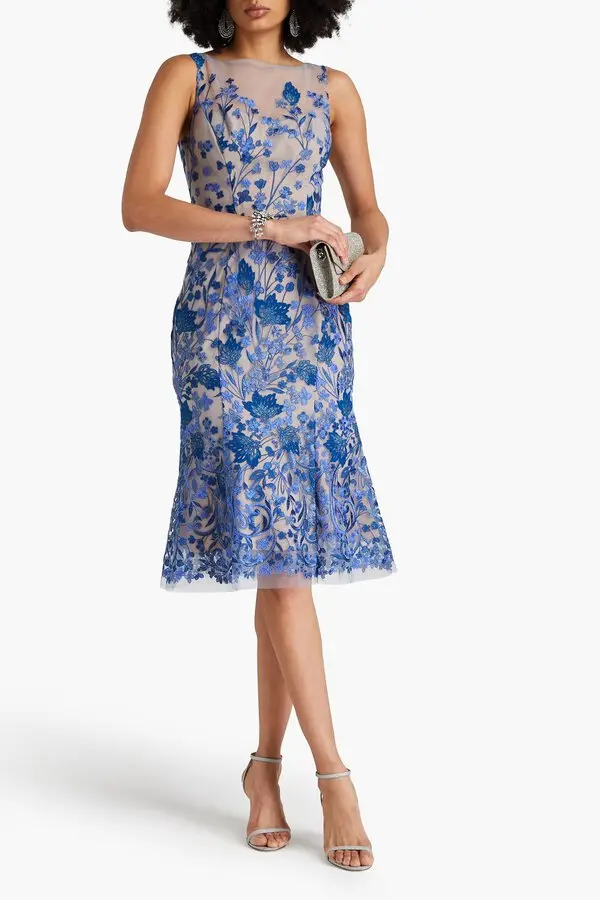 marchesa notte blue embroidered dress Light Blue Floral Dress Marchesa Blue Tulle Gown Tulle Dress Marchesa Notte  Blue Embroidered Dress Marchesa
