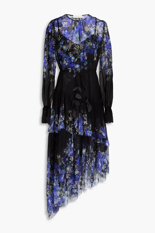 Zimmermann Tiered Floral-print Silk-crepon Midi Dress