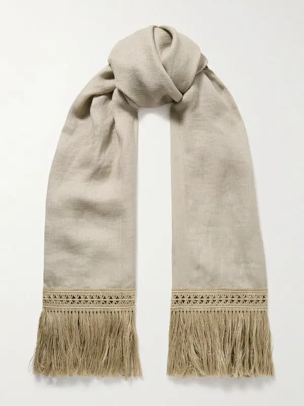 Max Mara Grammo Fringed Macramé-trimmed Linen Scarf - Neutrals