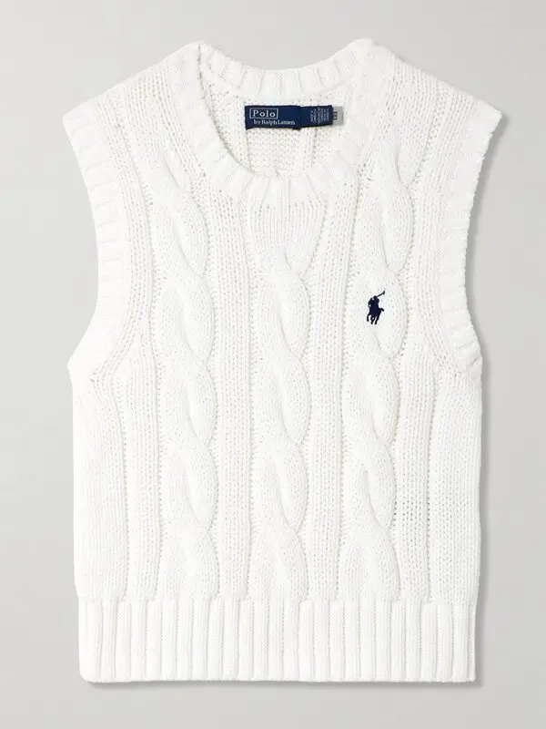 Polo Ralph Lauren Embroidered Cable-knit Cotton Vest - White