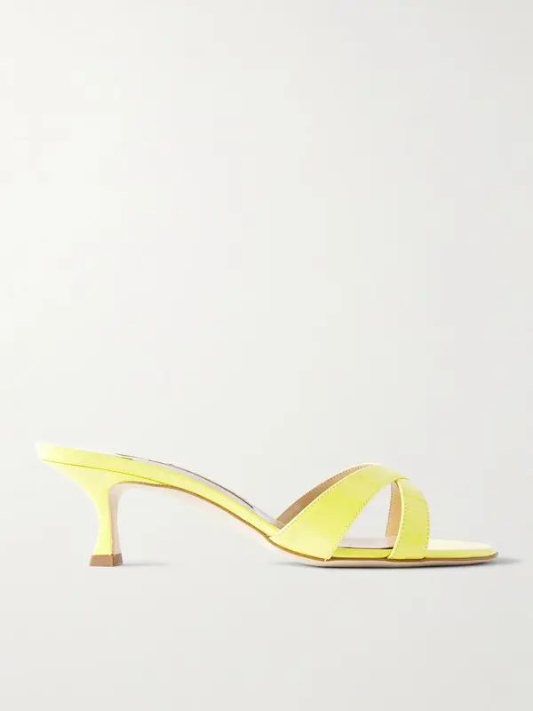 Manolo Blahnik Callamu 50 Patent-leather Mules - Yellow