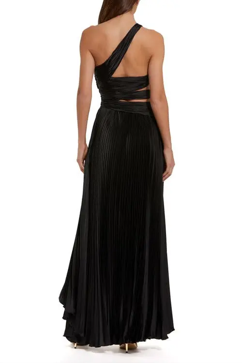 Mac Duggal One-shoulder Pleated Charmeuse Gown With Slit - Black
