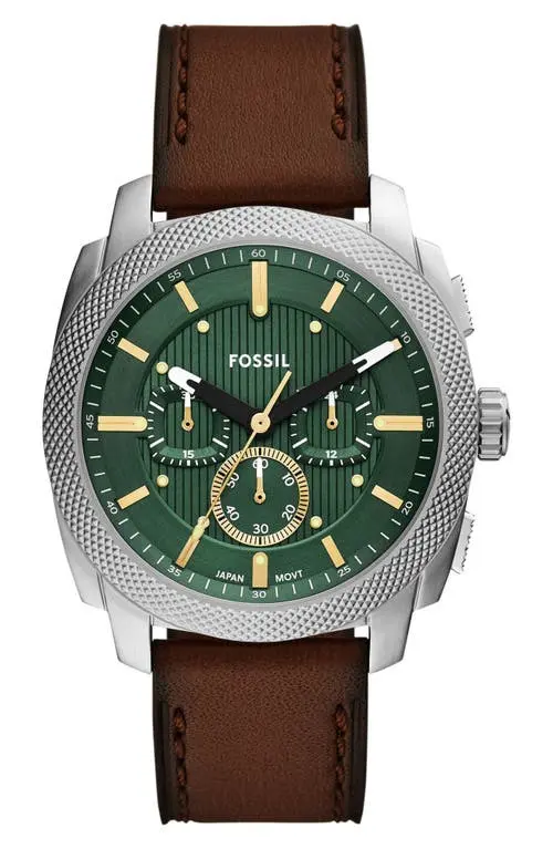Fossil Machine Chronograph Leather Strap Watch - Brown Green