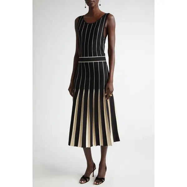 St. John Two-Tone Pleated Knit Dress In Black/ Willow - 60% Off |  Editorialist