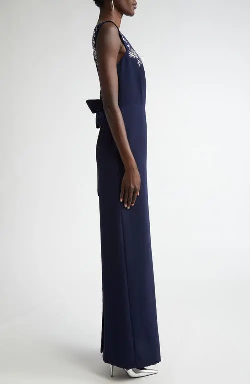 St. John Satin Back Crepe Gown With Bow And Shawl