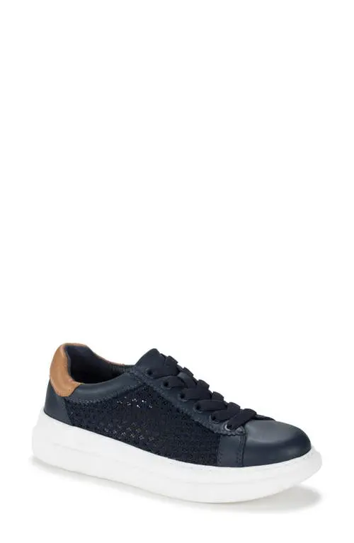 BARETRAPS Tiara Perforated Wedge Sneakers - Navy Leather