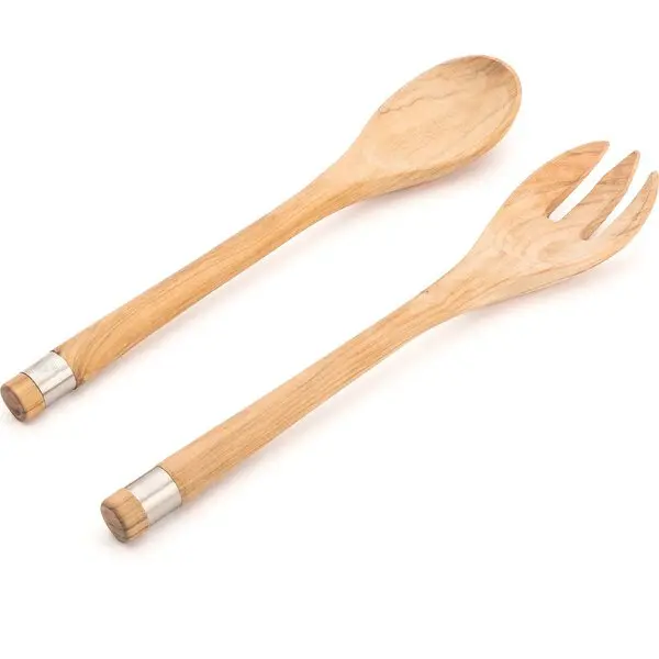 BERARD France Olive Wood Handcrafted 2 Piece Salad Server Set - Brown