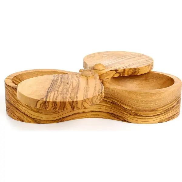 BERARD France Olive Wood Double Salt Keeper And Spice Box - Brown