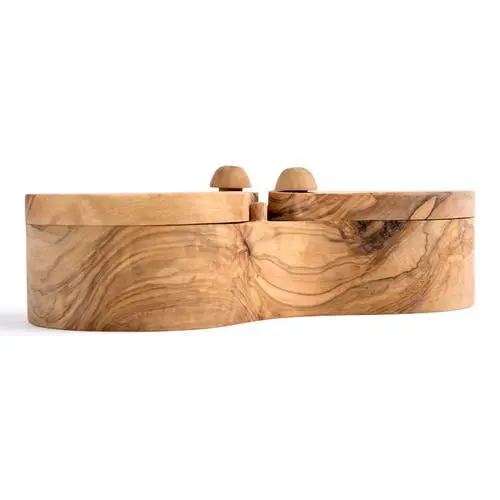 BERARD France Olive Wood Double Salt Keeper And Spice Box