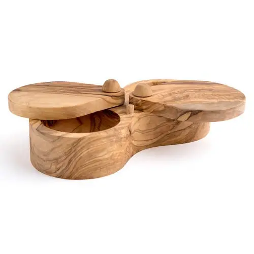 BERARD France Olive Wood Double Salt Keeper And Spice Box