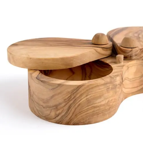 BERARD France Olive Wood Double Salt Keeper And Spice Box
