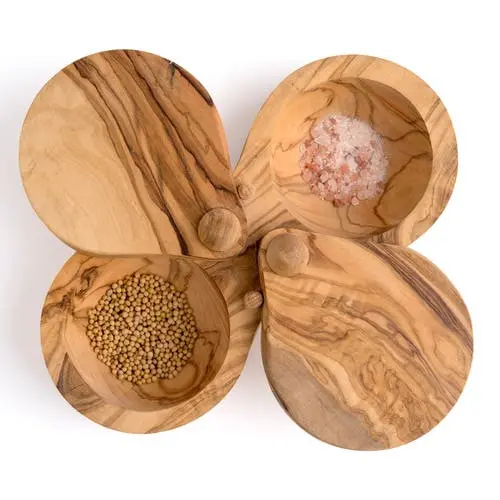 BERARD France Olive Wood Double Salt Keeper And Spice Box