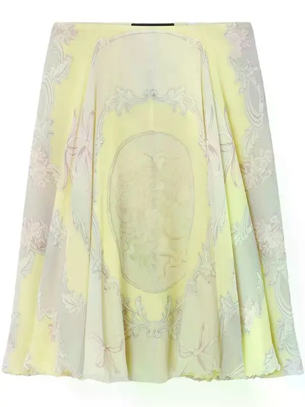 Versace Cameo Silk Midi Skirt - Yellow
