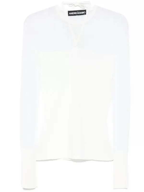 ANDREĀDAMO Knitted Sheer-detail Top - White