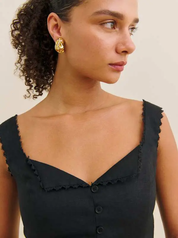 REFORMATION Viola Linen Top - Black