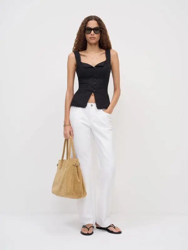 REFORMATION Viola Linen Top - Black